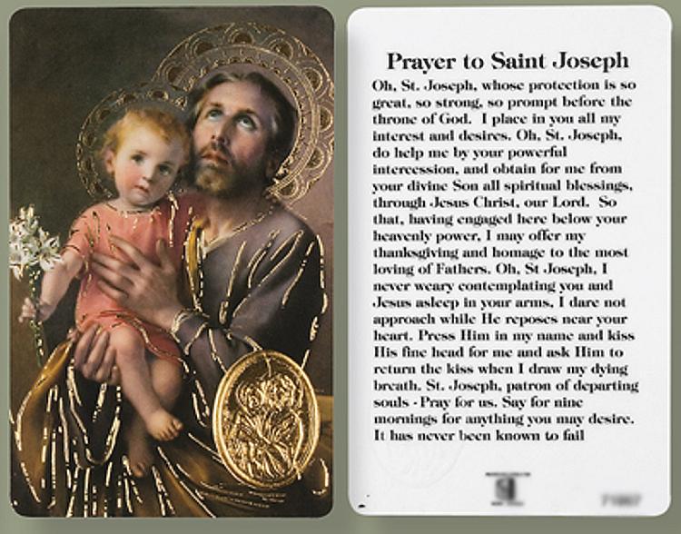 St Joseph Prayer Card with Gold Foil Medal